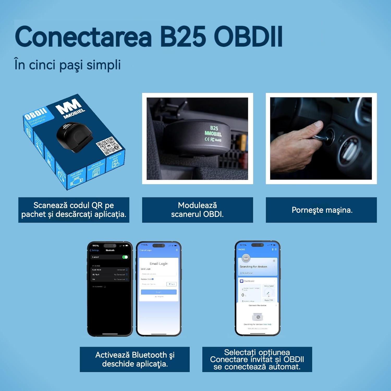 Tester Diagnoza Auto Portabil Excitat®, Scanner OBD2 Bluetooth Pro ...