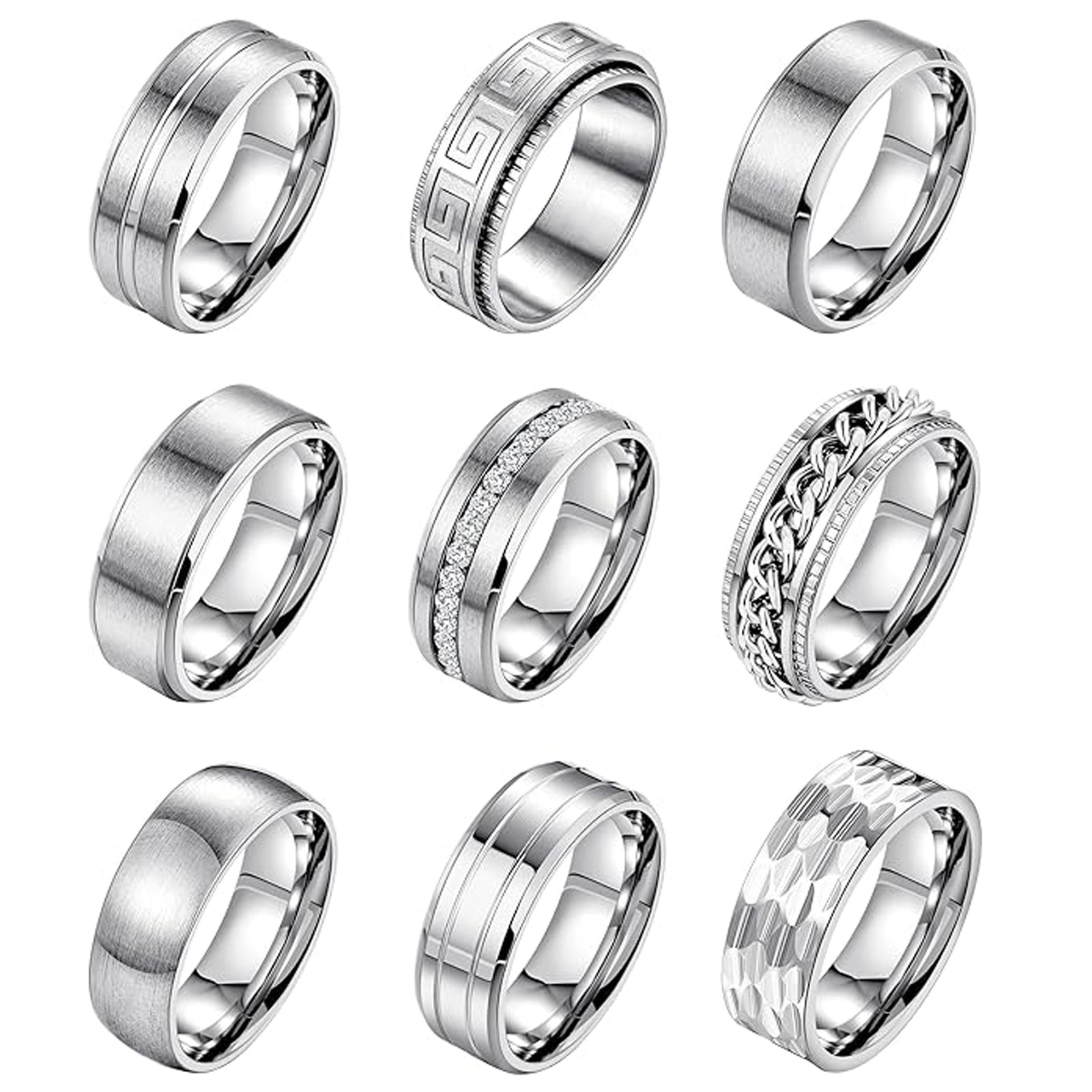 Inel De Barbati Din Otel Inoxidabil, Axroad Mall, Set de 9 piese, 8 mm ...