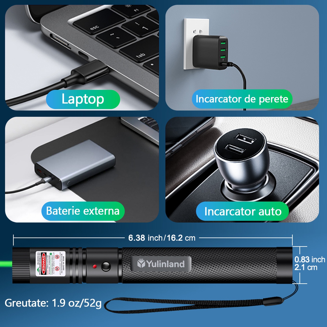 Laser pointer verde puternic, profesionala, Dispozitiv Laser, de inalta ...