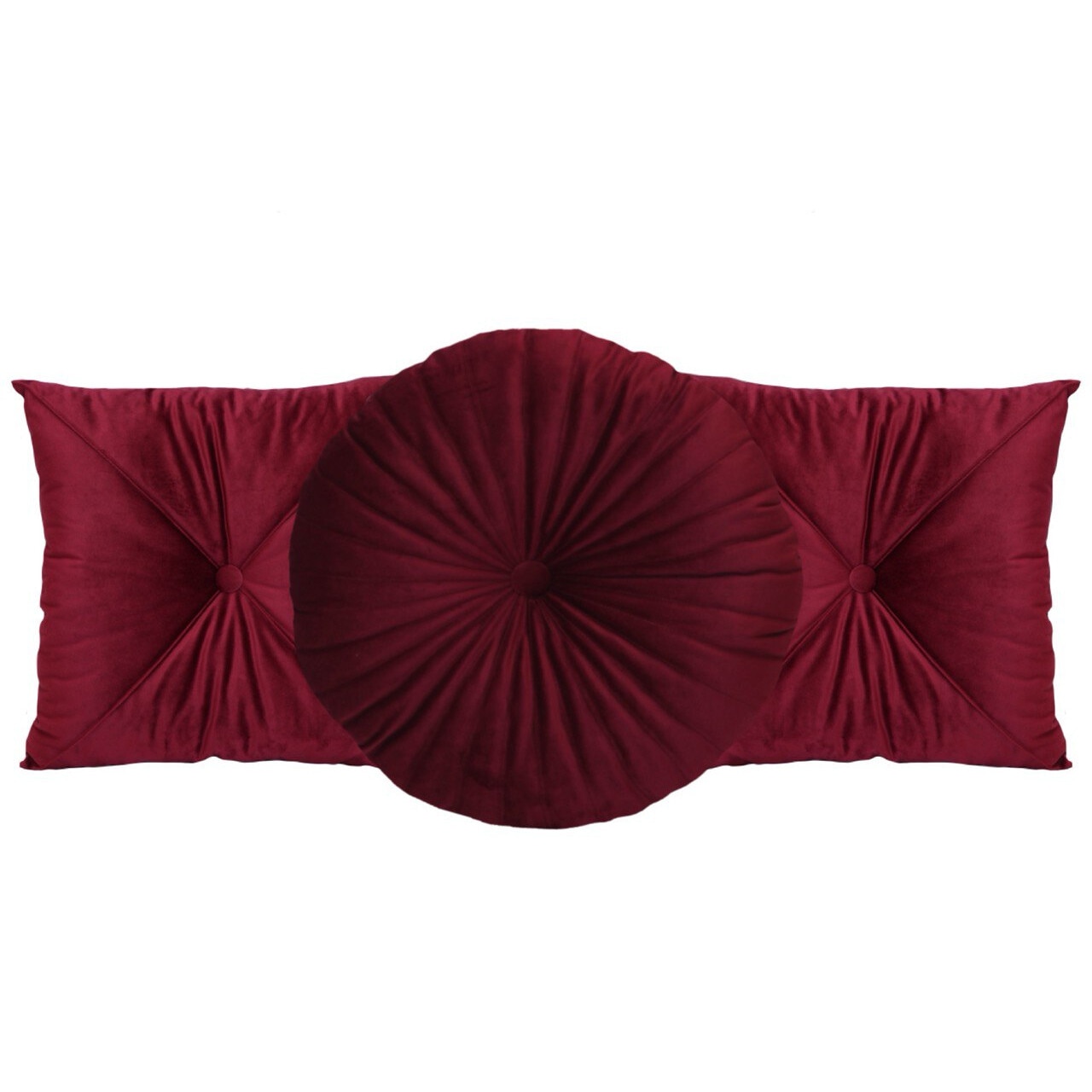 Set de 3 Perne Decorative Puffet din Catifea Visinie – O Perna Rotunda ...