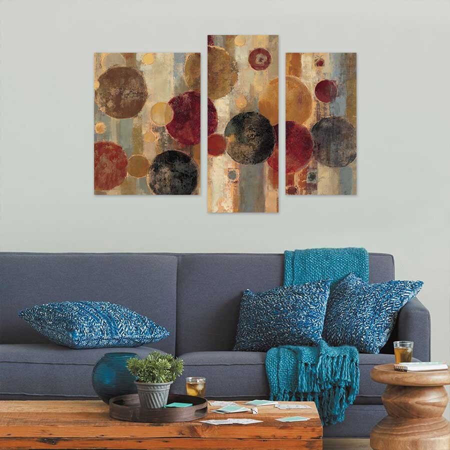 Set Tablouri Multicanvas 3 Piese, Cercuri Abstract, 76 x 50 cm - eMAG.ro