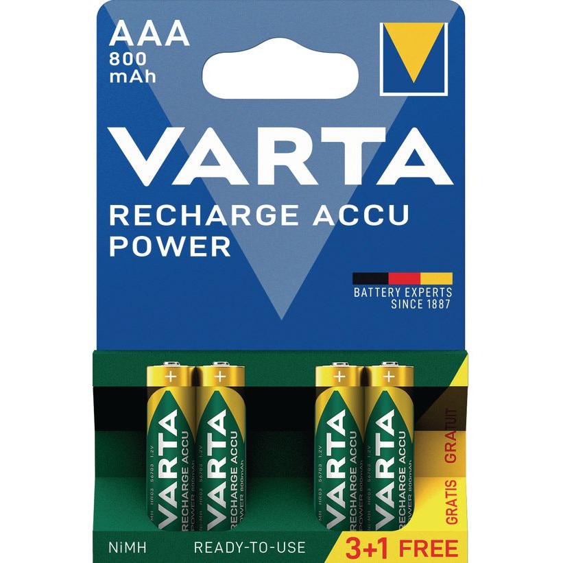 Acumulatori Varta Power, HR03, AAA, 800 mAh, 4 bucati/set - eMAG.ro