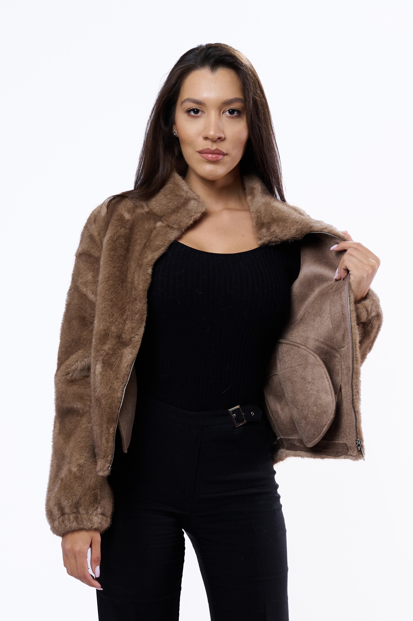 Jacheta dama blana sintetica 631, Cappuccino, XL - eMAG.ro