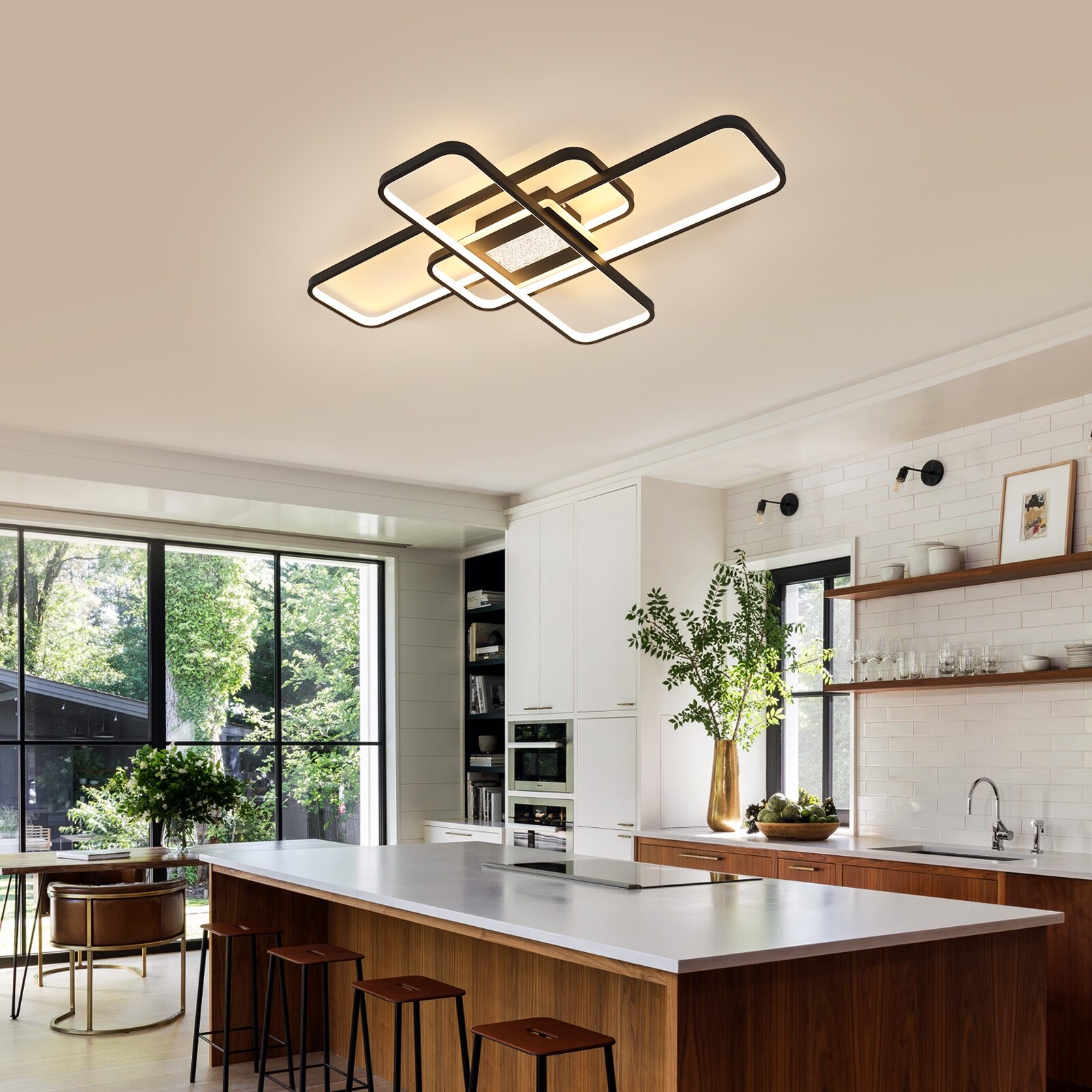 Plafoniera LED, Goeco, Negru, Dreptunghi, 90×58×9CM, Reglare continua ...