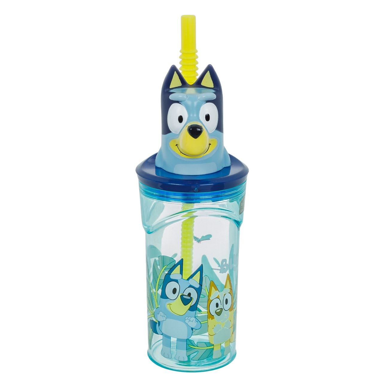 Pahar cu Pai, Bluey 3D, Capacitate 360ml, Albastru Translucid, Plastic ...