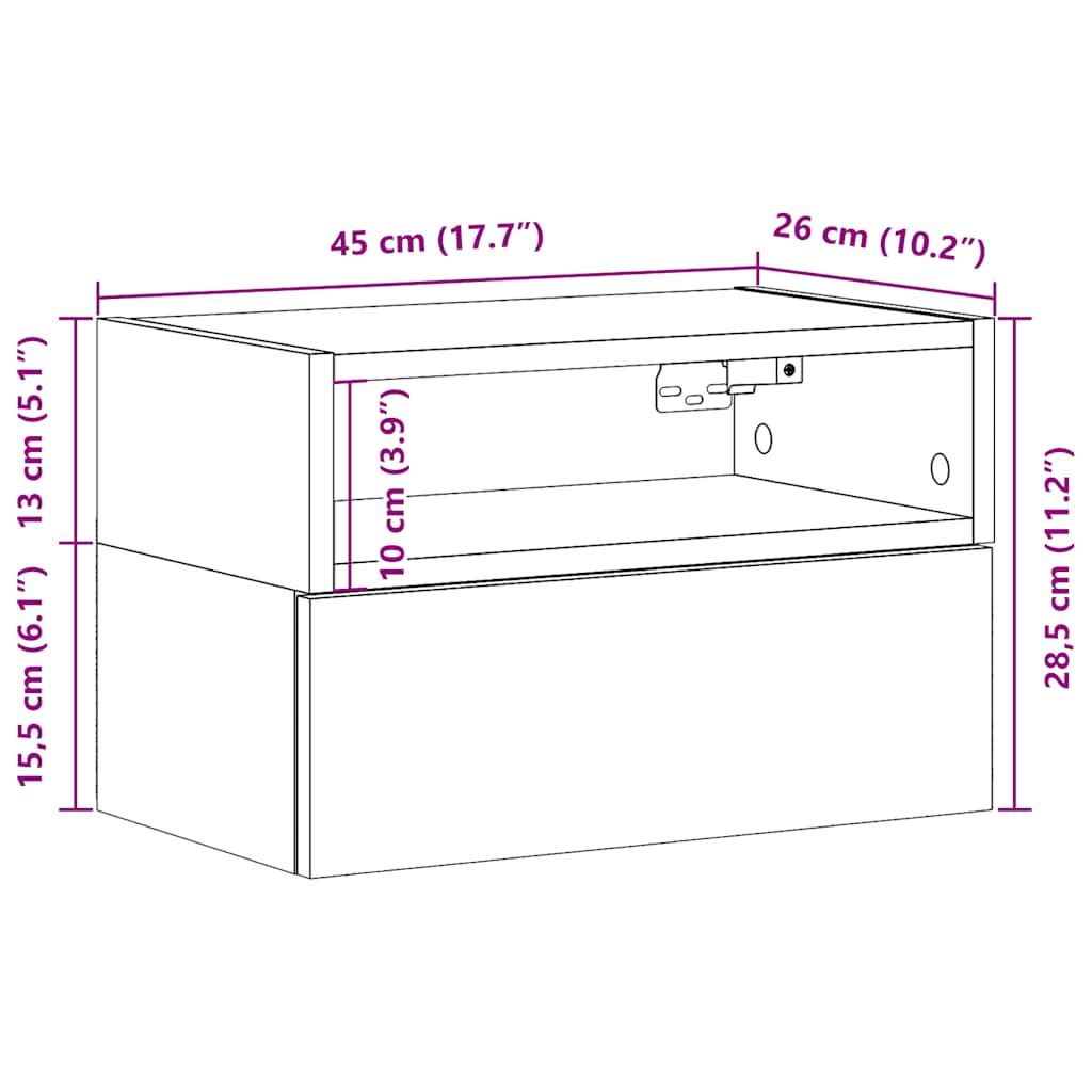 Set noptiere de perete vidaXL, 2 buc., stejar sonoma, 45x26x28,5 cm, 14 ...