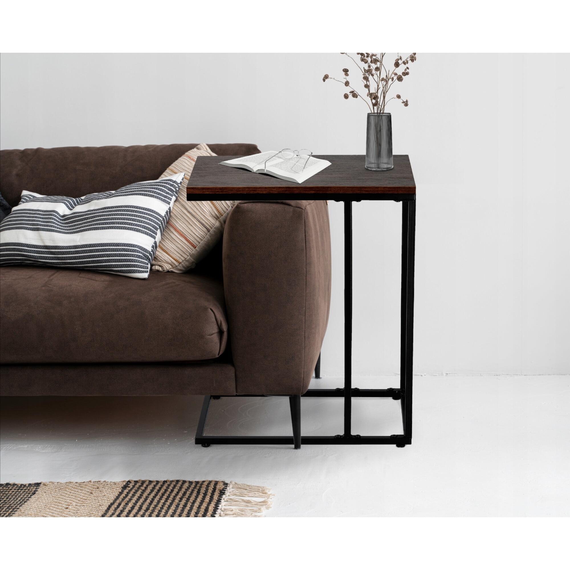 Masuta de cafea, cu cadru de otel, stil industrial, 30x48x59 cm, maro ...
