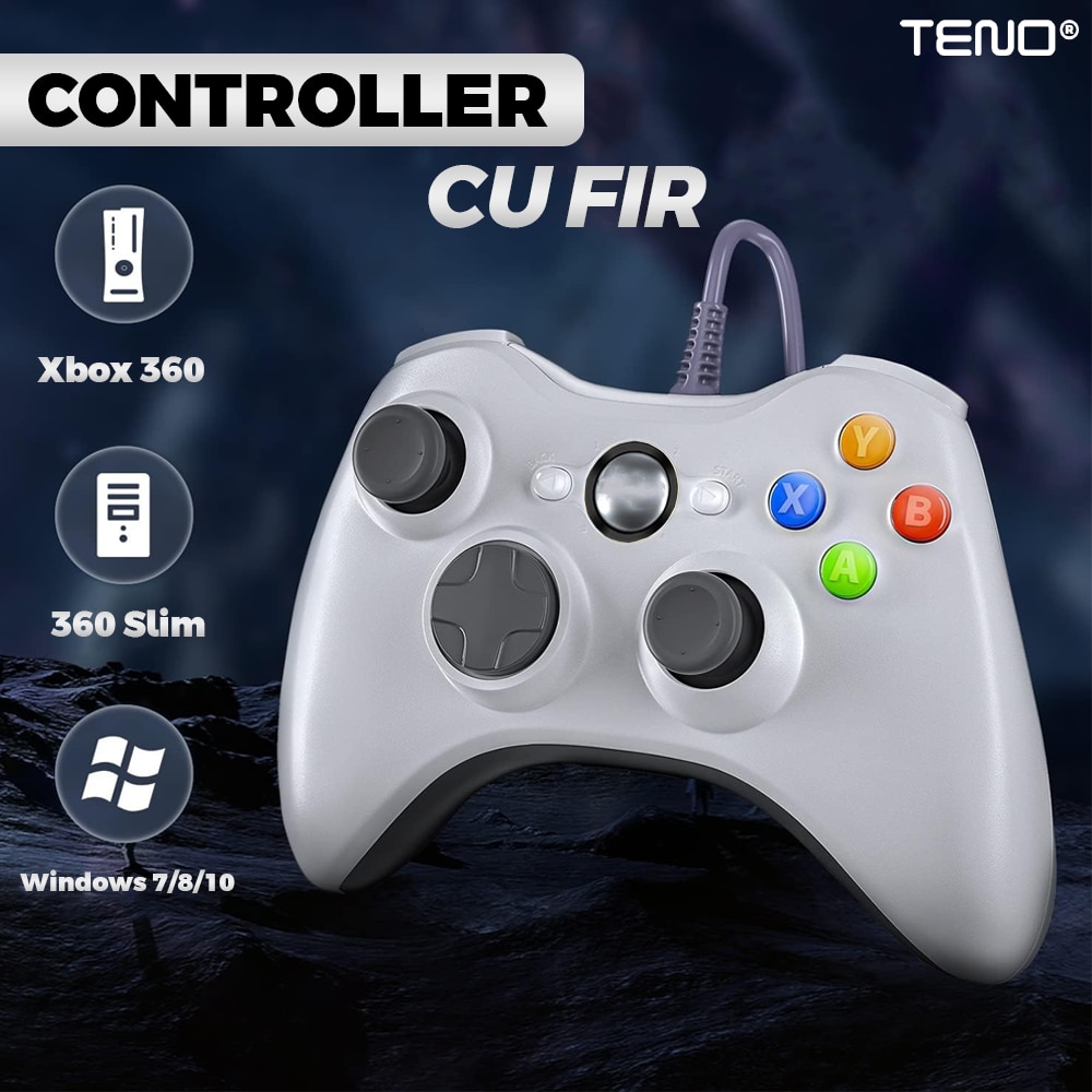 Controller de Joc cu Fir Teno ®, compatibil cu Xbox 360/Slim/PC Windows ...