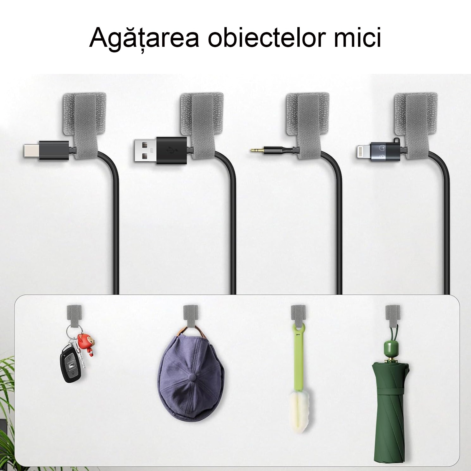Organizator cabluri, Velcro, gri, pachet de 10 - eMAG.ro