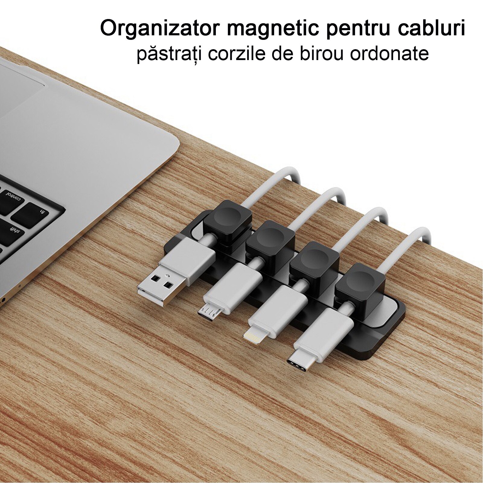Organizator de cabluri magnetic, reglabil, negru, pentru birou/masina ...