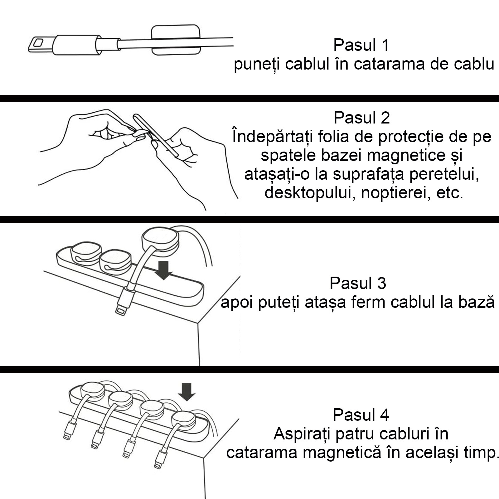 Organizator de cabluri magnetic, reglabil, alb, pentru birou/masina ...