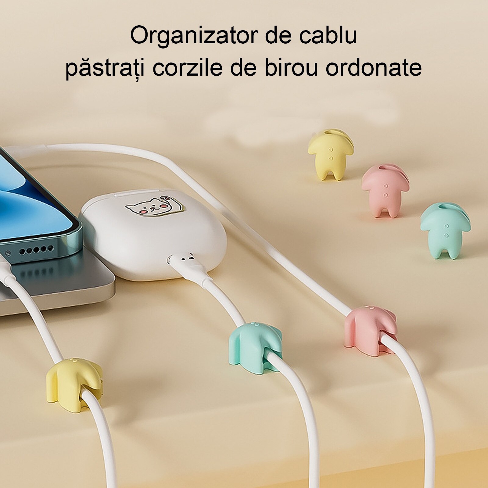 Set de 3 cabluri USB Humanoid de stocare cu adeziv pentru birou ...