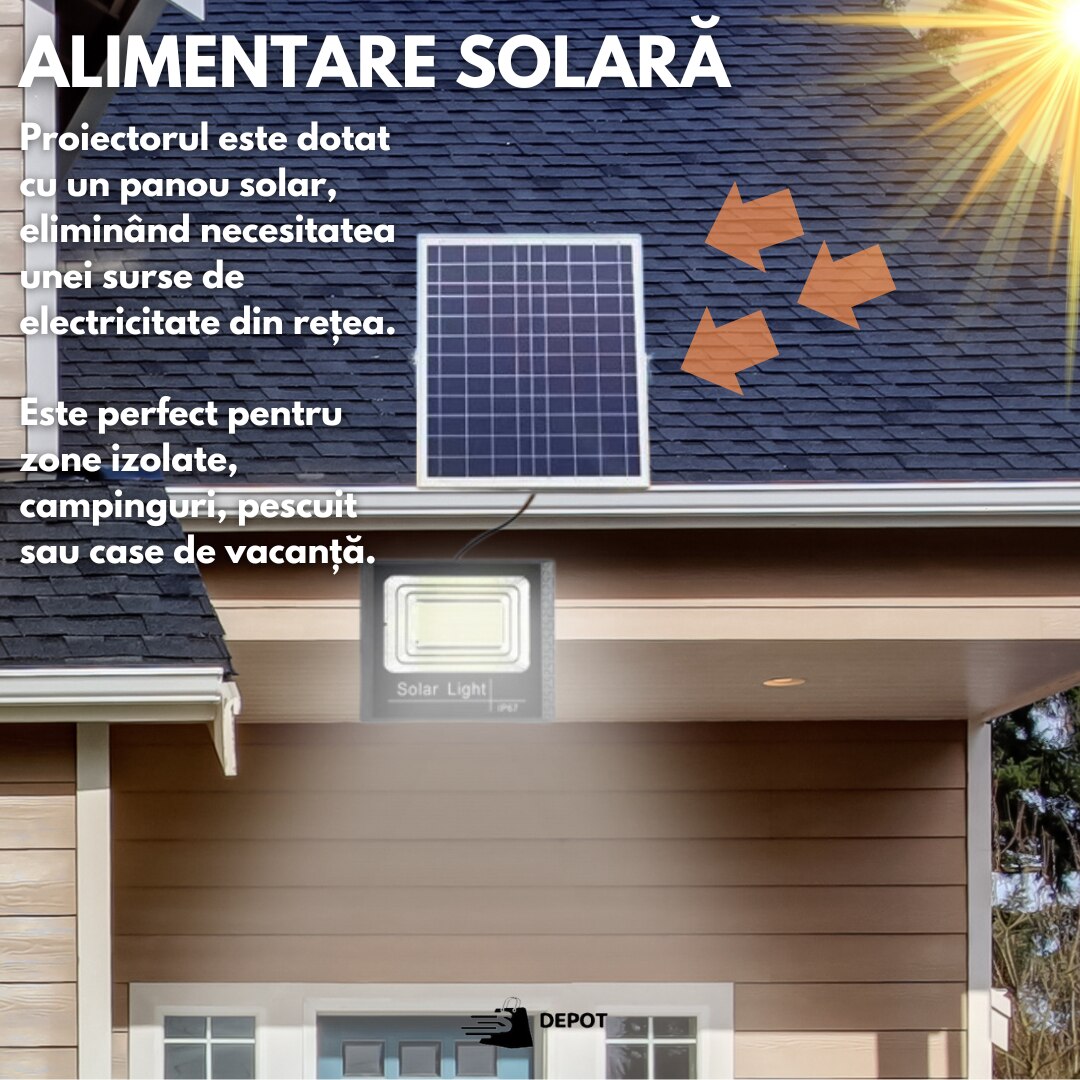 Proiector 100W S DEPOT®, cu panou solar, pentru exterior, reglare ...