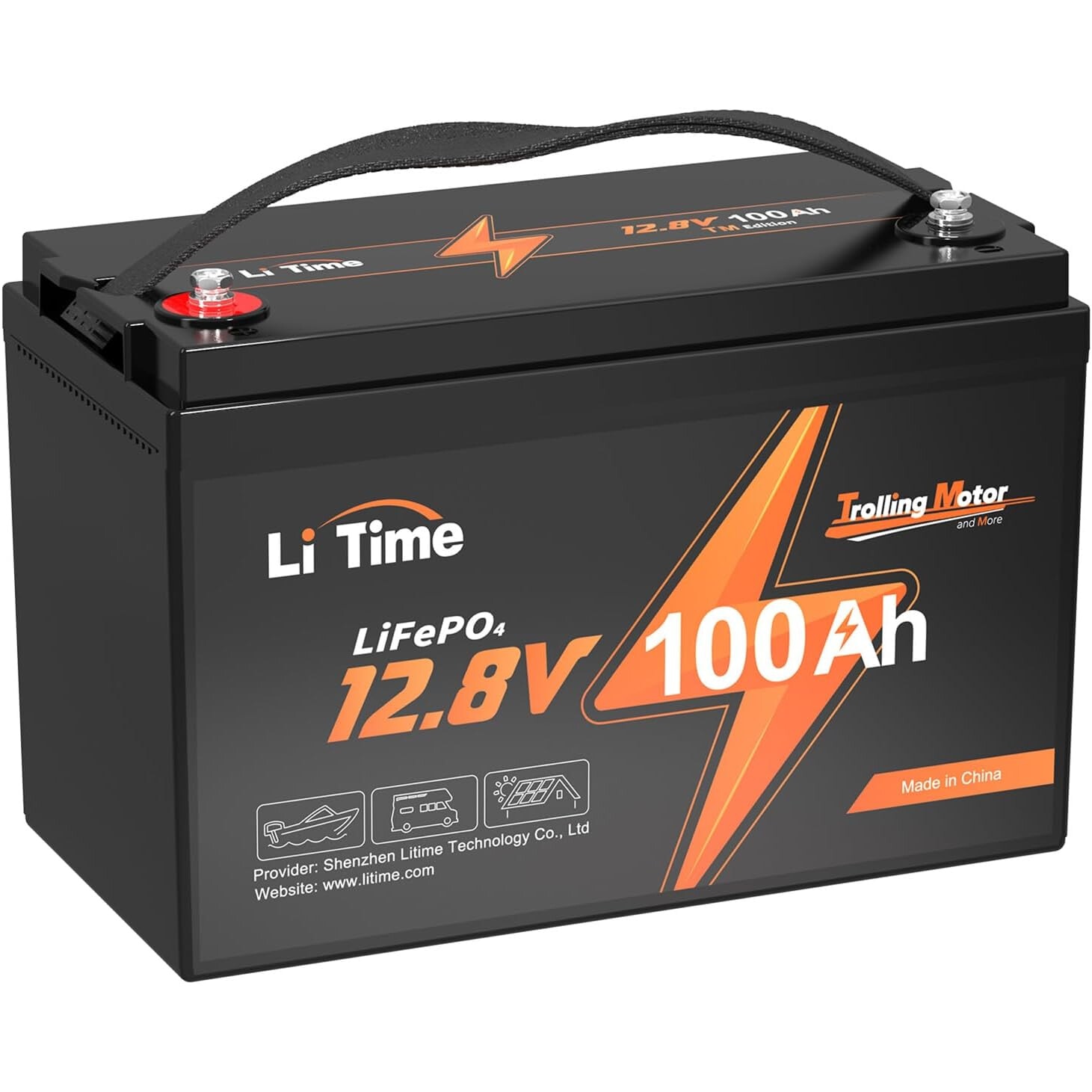 Acumulator solar LiTime 12V 100Ah LiFePO4, 1280Wh, IP65, 329x172x214mm ...