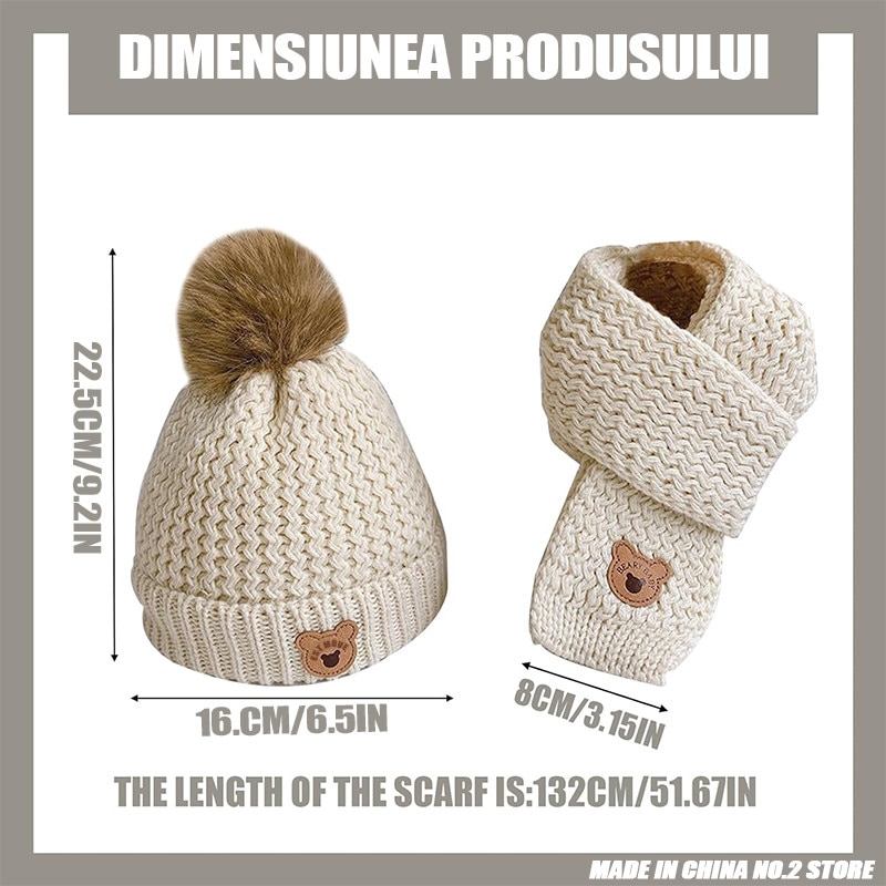 Set caciula copii cu fular pentru iarna, tricotat, Prixtal, moale si ...