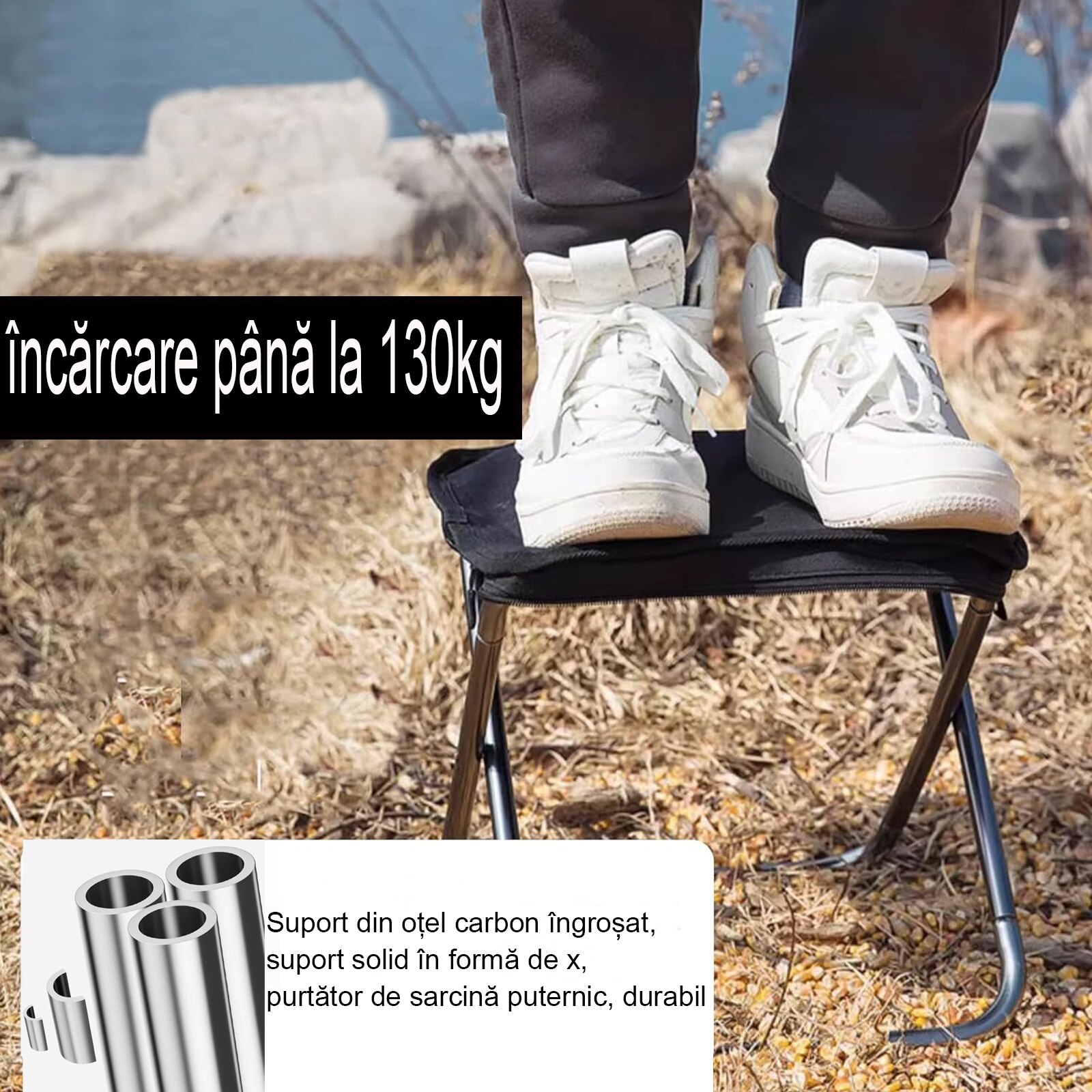 Taburet pliabil, kaki, 28x28x24cm, suport 130kg, pentru exterior - eMAG.ro