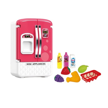 Set frigider si accesorii, cu distribuitor de gheata, roz, 19.5 cm, + 3 ...
