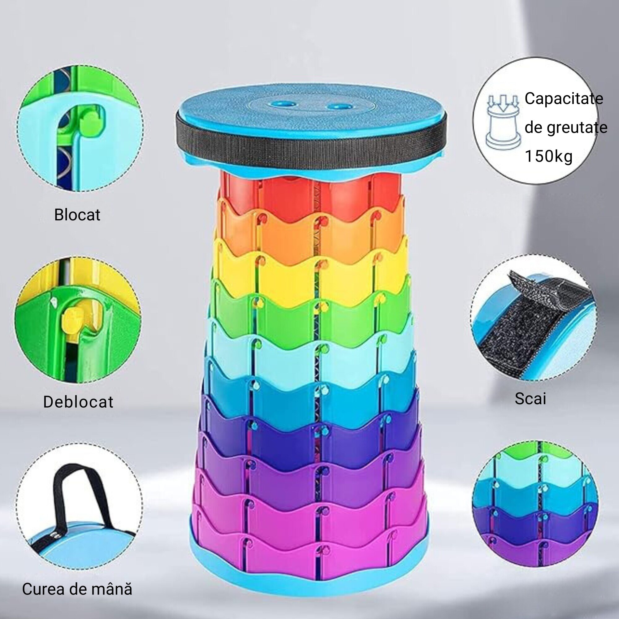 Scaun Pliabil Portabil, Plastic, 60kg, Multicolor - eMAG.ro