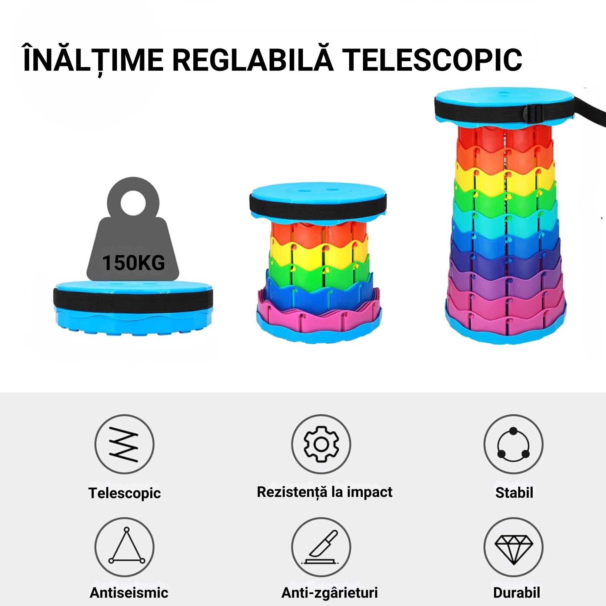 Scaun Pliabil Portabil, Plastic, 60kg, Multicolor - eMAG.ro