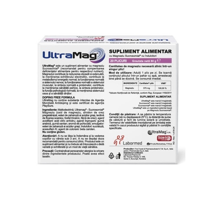 Supliment alimentar UltraMag cu Magneziu Sucromial, 20 plicuri ...