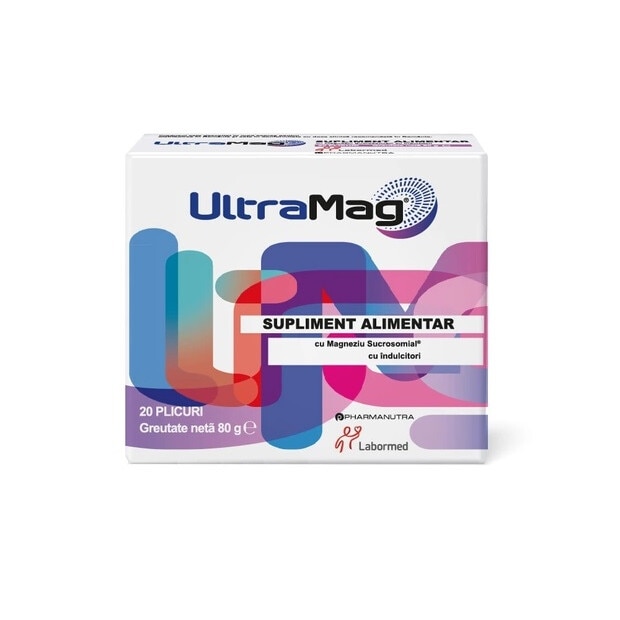 Supliment alimentar UltraMag cu Magneziu Sucromial, 20 plicuri ...