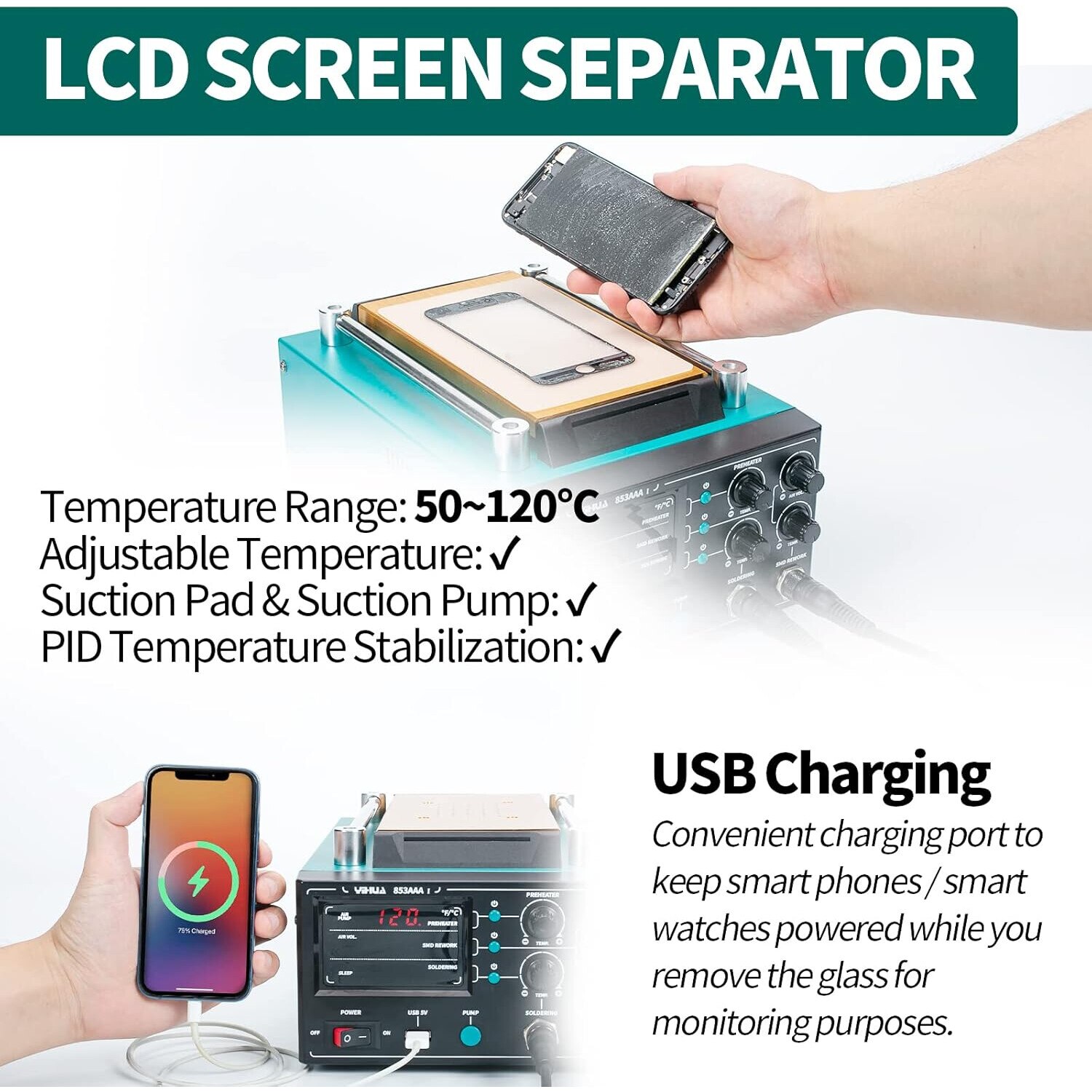 Statie de lipit si dezlipit cu aer cald, letcon si separator ecran LCD ...