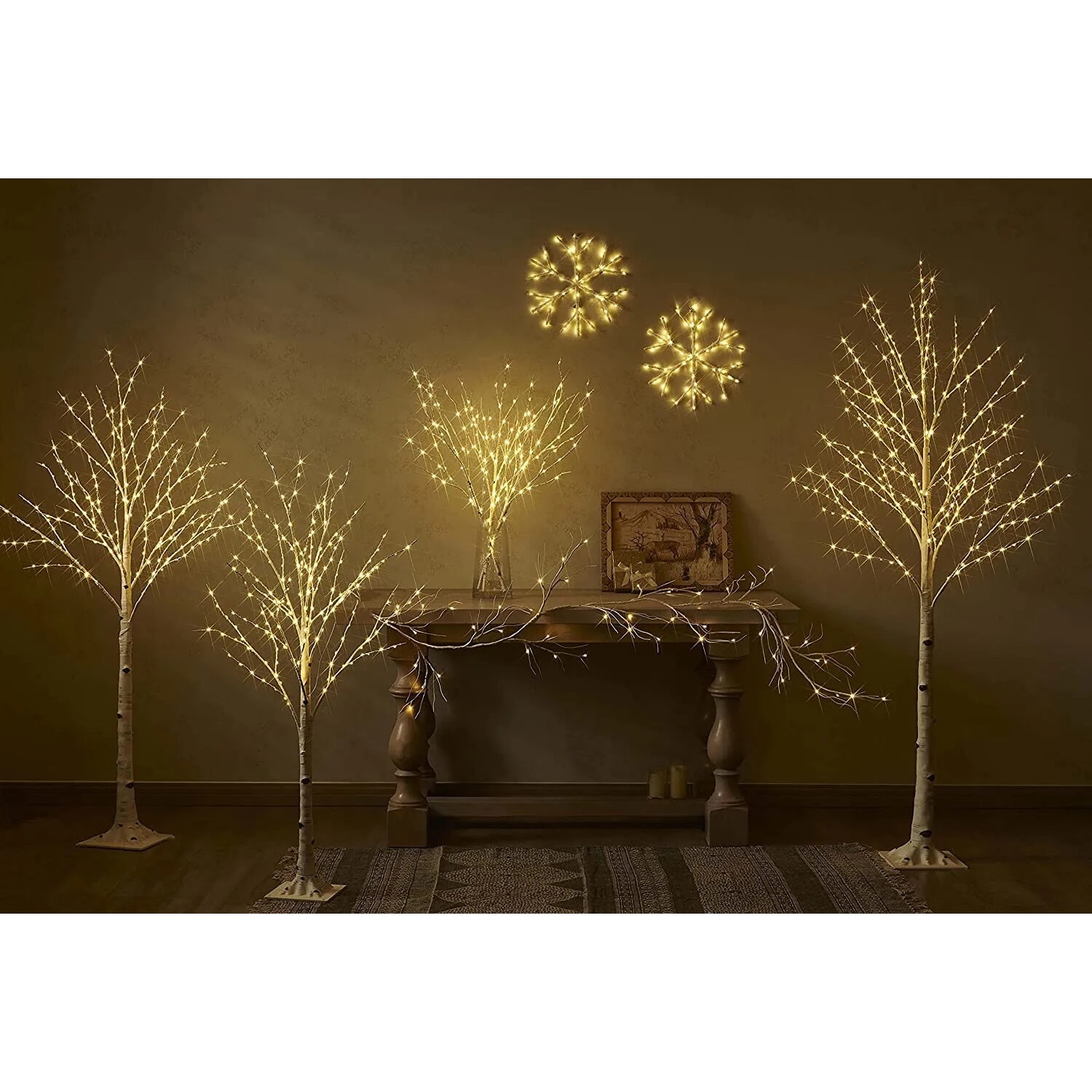 Copacel Decorativ Mesteacan cu LED-uri, 120 cm, Pom de Sarbatori cu ...