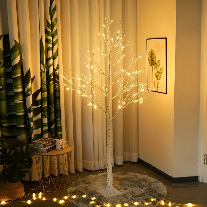 Copacel Decorativ Mesteacan cu LED-uri, 150 cm, Pom de Sarbatori cu ...