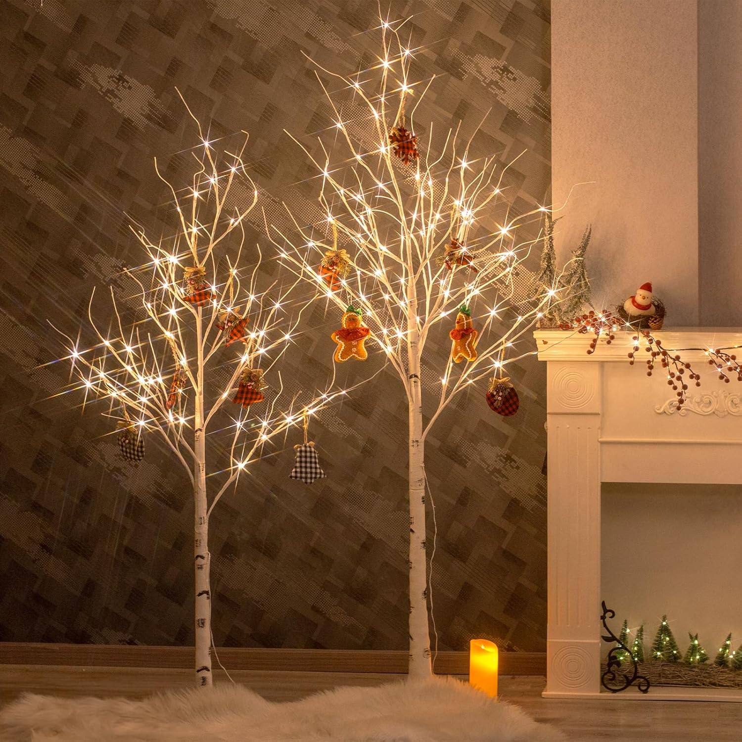 Copacel Decorativ Mesteacan cu LED-uri, 120 cm, Pom de Sarbatori cu ...