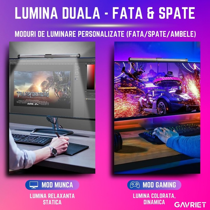 Lampa LED RGB Gavriet™ pentru Monitor & Birou & Munca & Citit, 40 cm ...