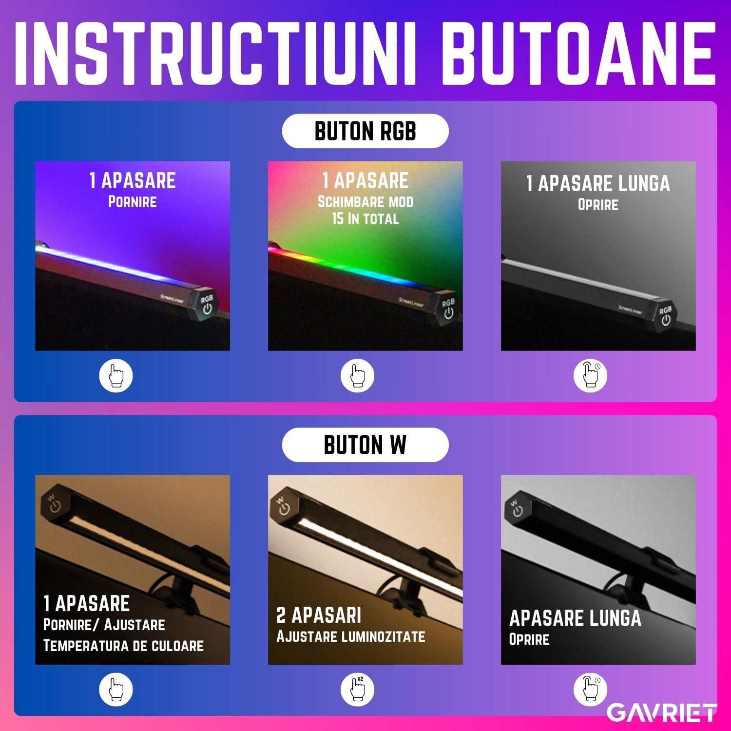 Lampa LED RGB Gavriet™ pentru Monitor & Birou & Munca & Citit, 40 cm ...