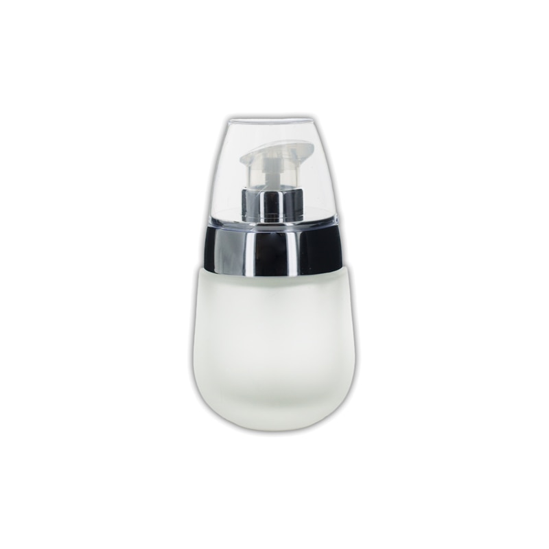 Recipient sticla mata alba 30 ml, pompa, capac transparent si guler ...