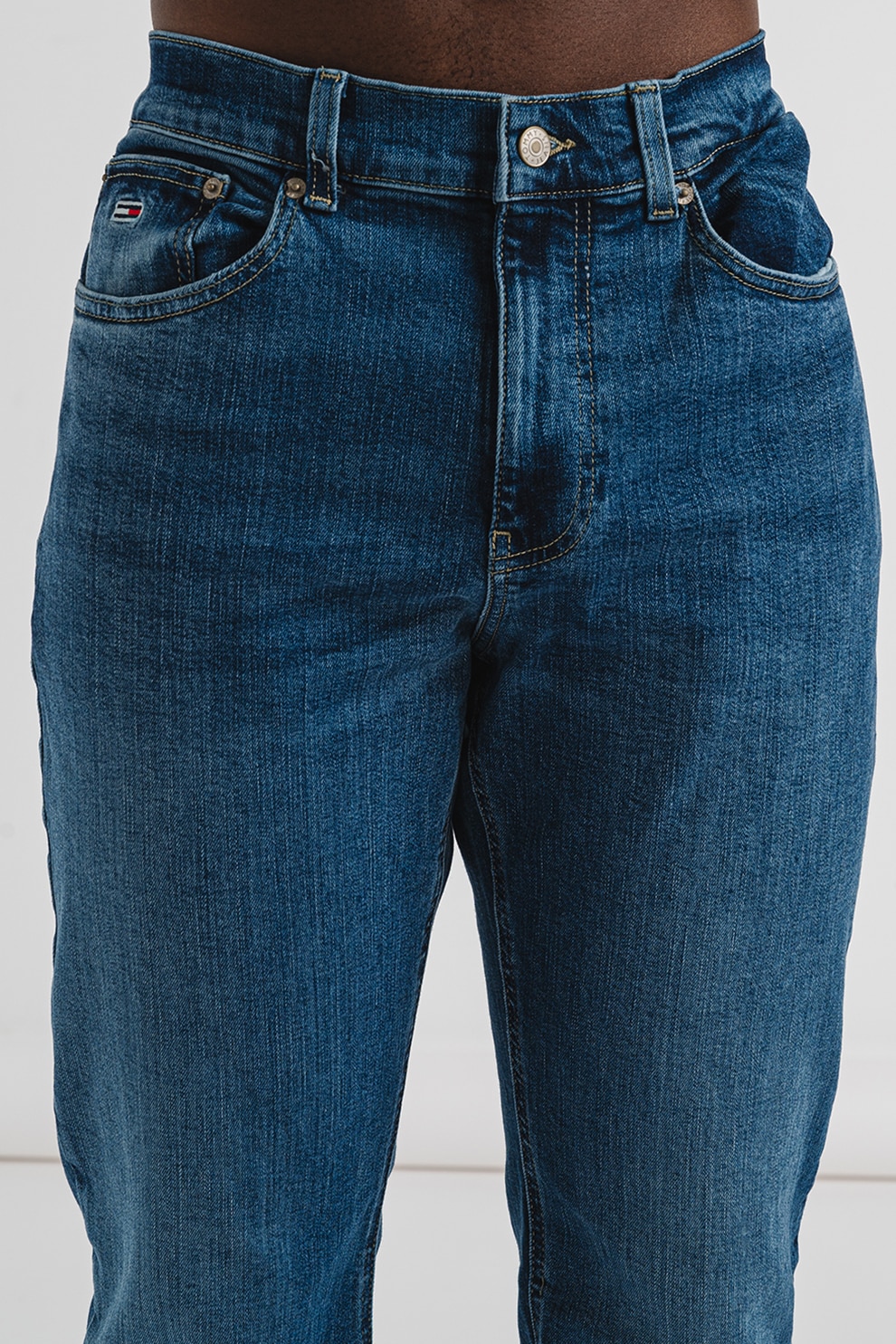 Tommy Jeans, Blugi slim-fit cu croiala dreapta Ryan, Albastru melange ...