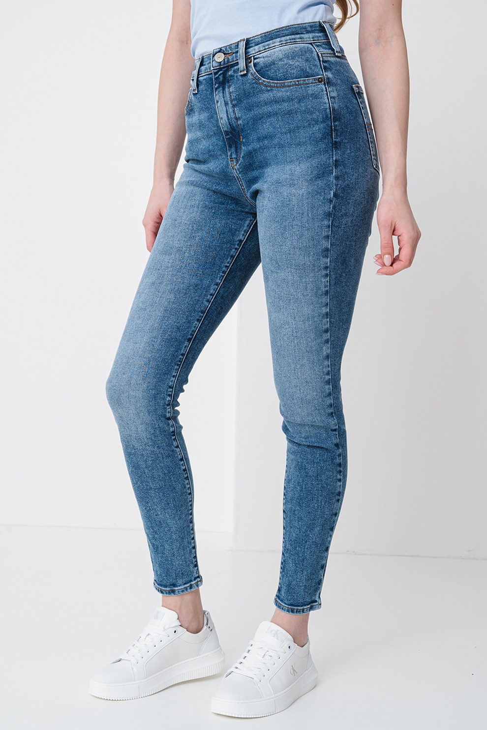 Tommy Jeans, Скини дънки с висока талия, Светлосин, W29-L30 - eMAG.bg