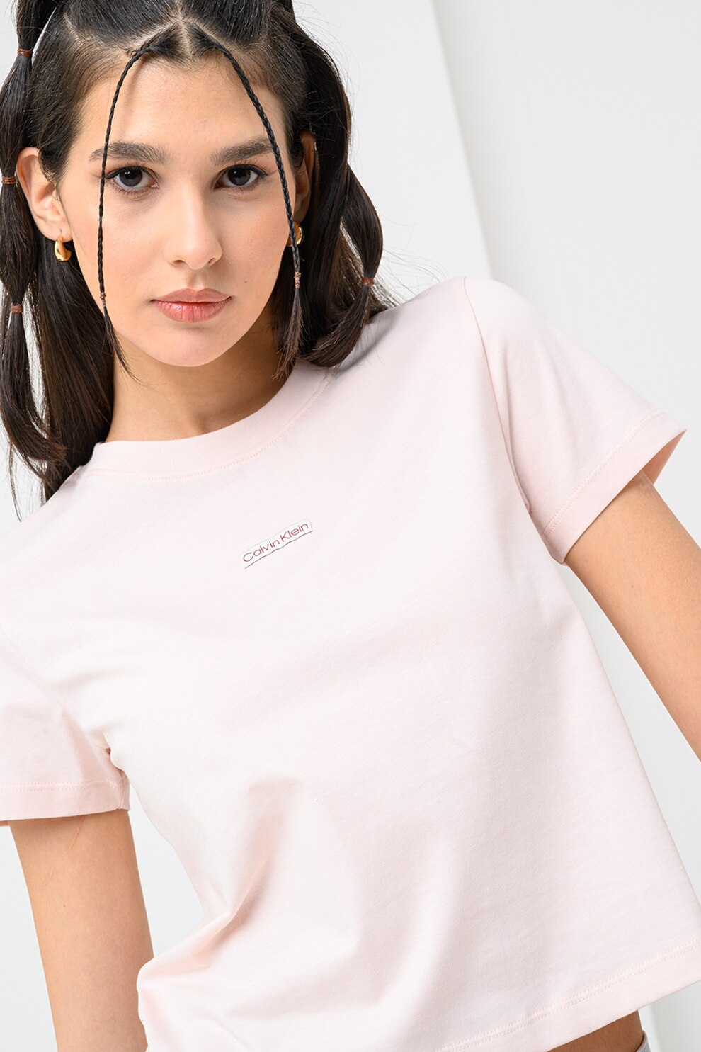 CALVIN KLEIN JEANS, Tricou crop slim fit, Roz pal, S - eMAG.ro