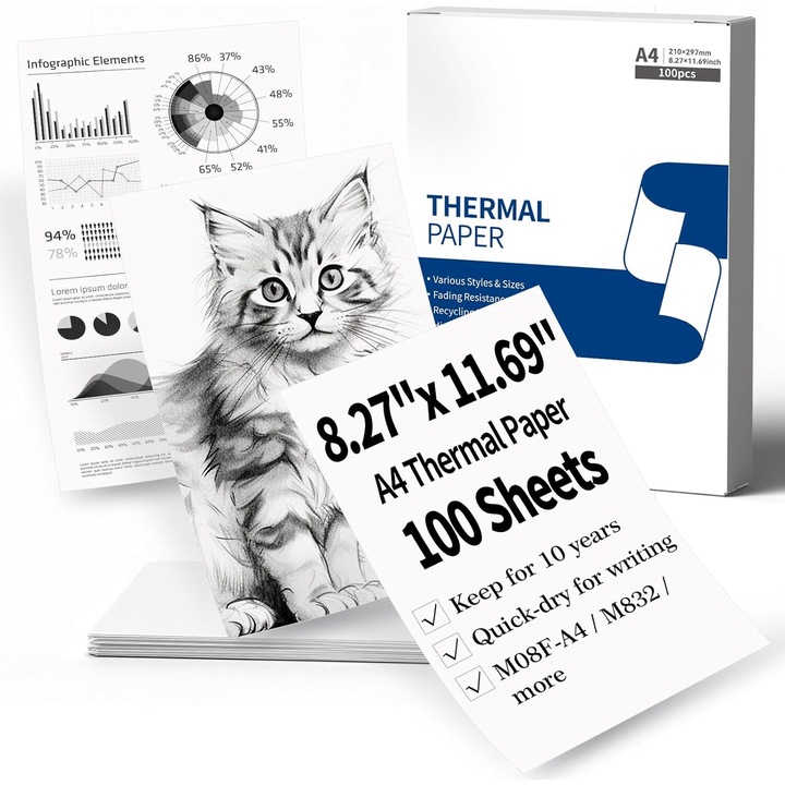 Hartie Termica VALA® Paper A4, pentru imprimante termice portabile ...