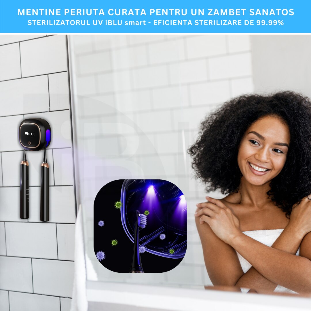 Sterilizator UV Portabil pentru 2 Periute de Dinti iBLU smart ...