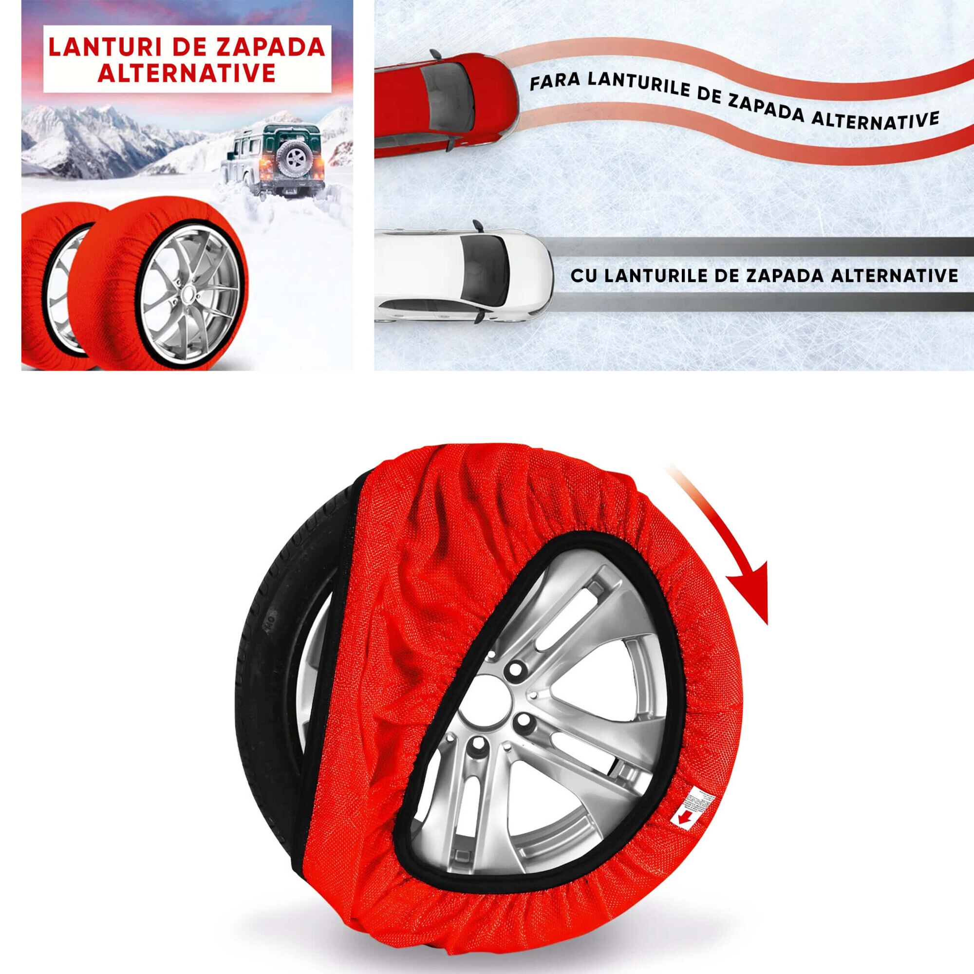 Lanturi auto textile pentru zapada, huse antiderapante, material 3D ...