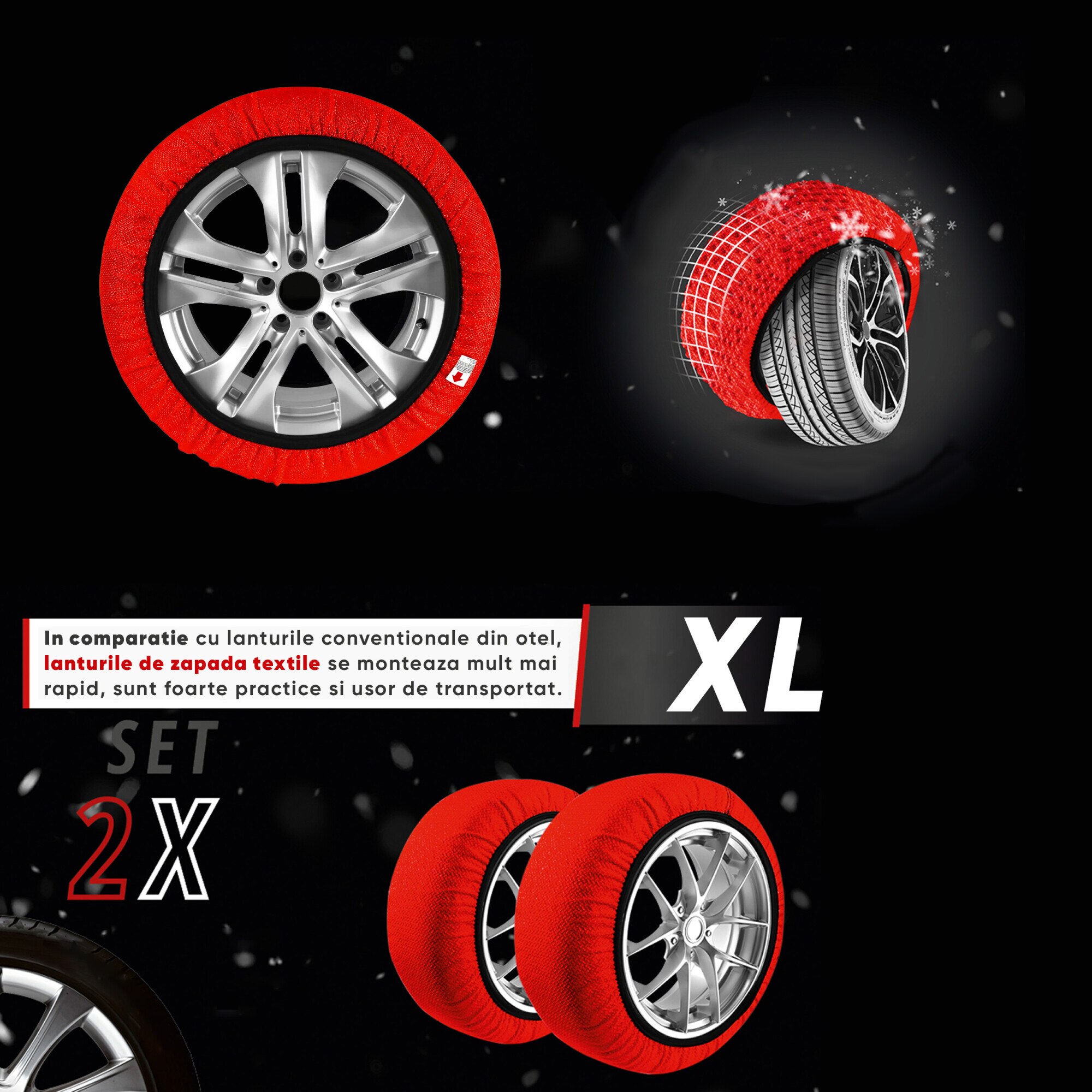 Lanturi auto textile pentru zapada, huse antiderapante, material 3D ...