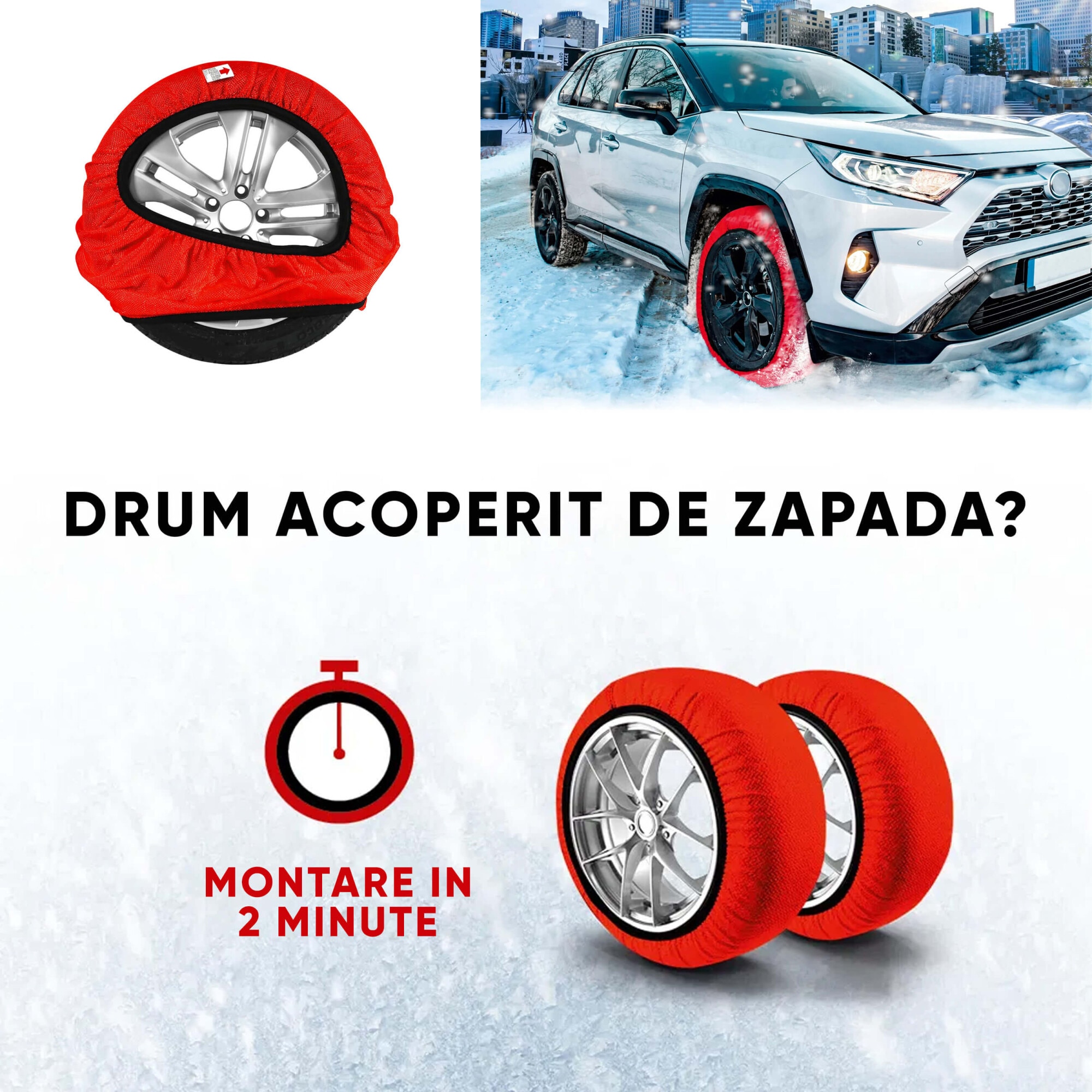 Lanturi auto textile pentru zapada, huse antiderapante, material 3D ...