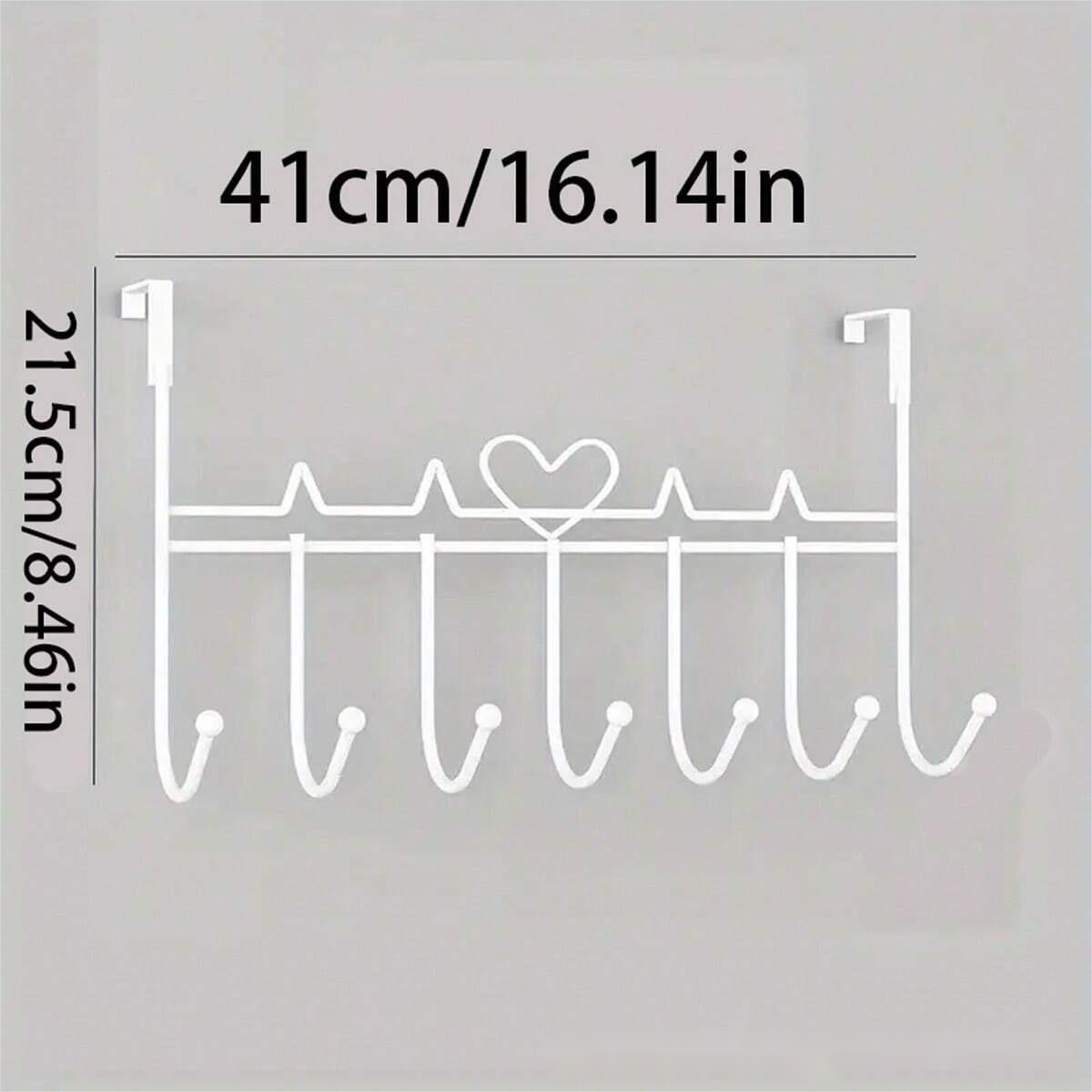 Cuier pentru usa, cu 7 agatatori, 21.5x41cm, forma inimii, alb, 0164 ...