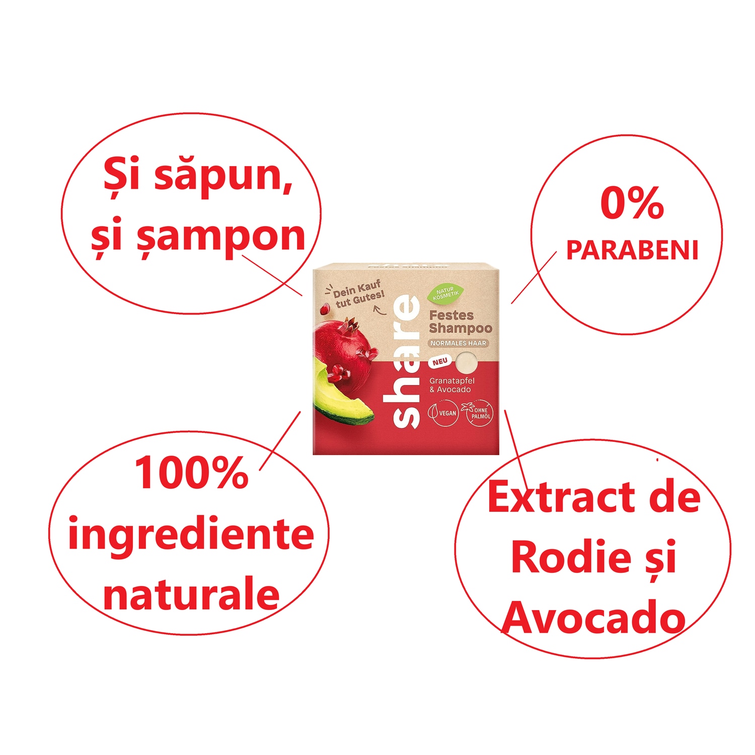 Sampon solid natural Share cu extract de rodie si avocado pentru toate ...