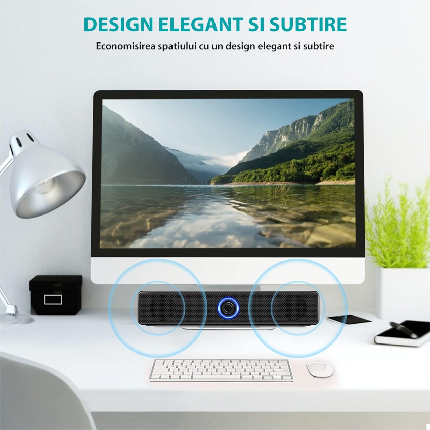 Difuzor PC cu alimentare USB, Chucai, sunet stereo, design slim, negru ...