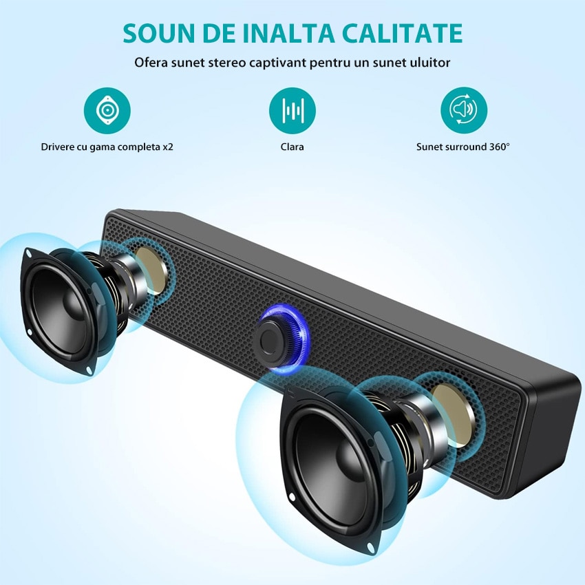 Difuzor PC cu alimentare USB, Chucai, sunet stereo, design slim, negru ...