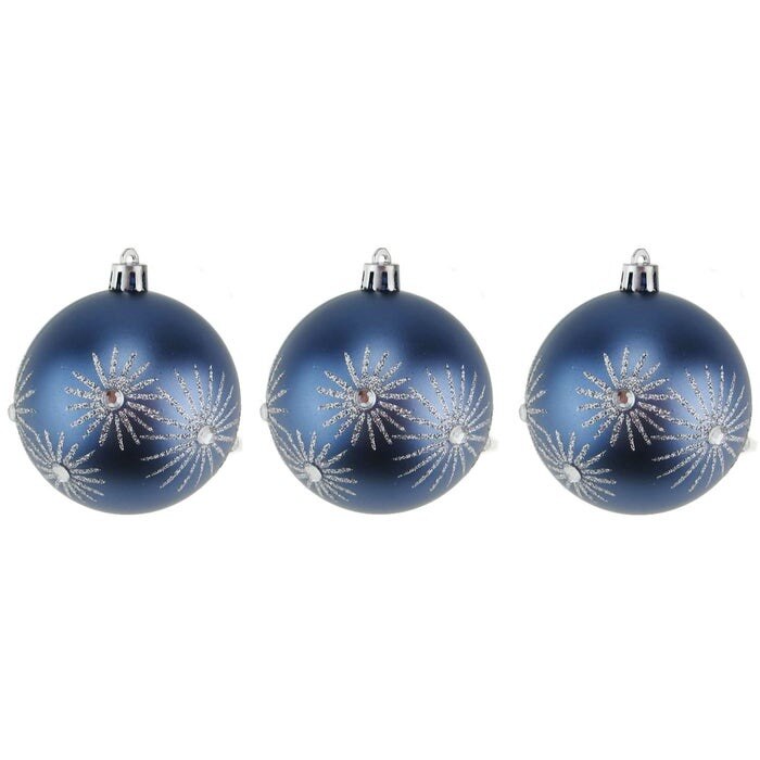 Set 3 globuri Craciun Antbro® albastre, cu aspect mat si model ...