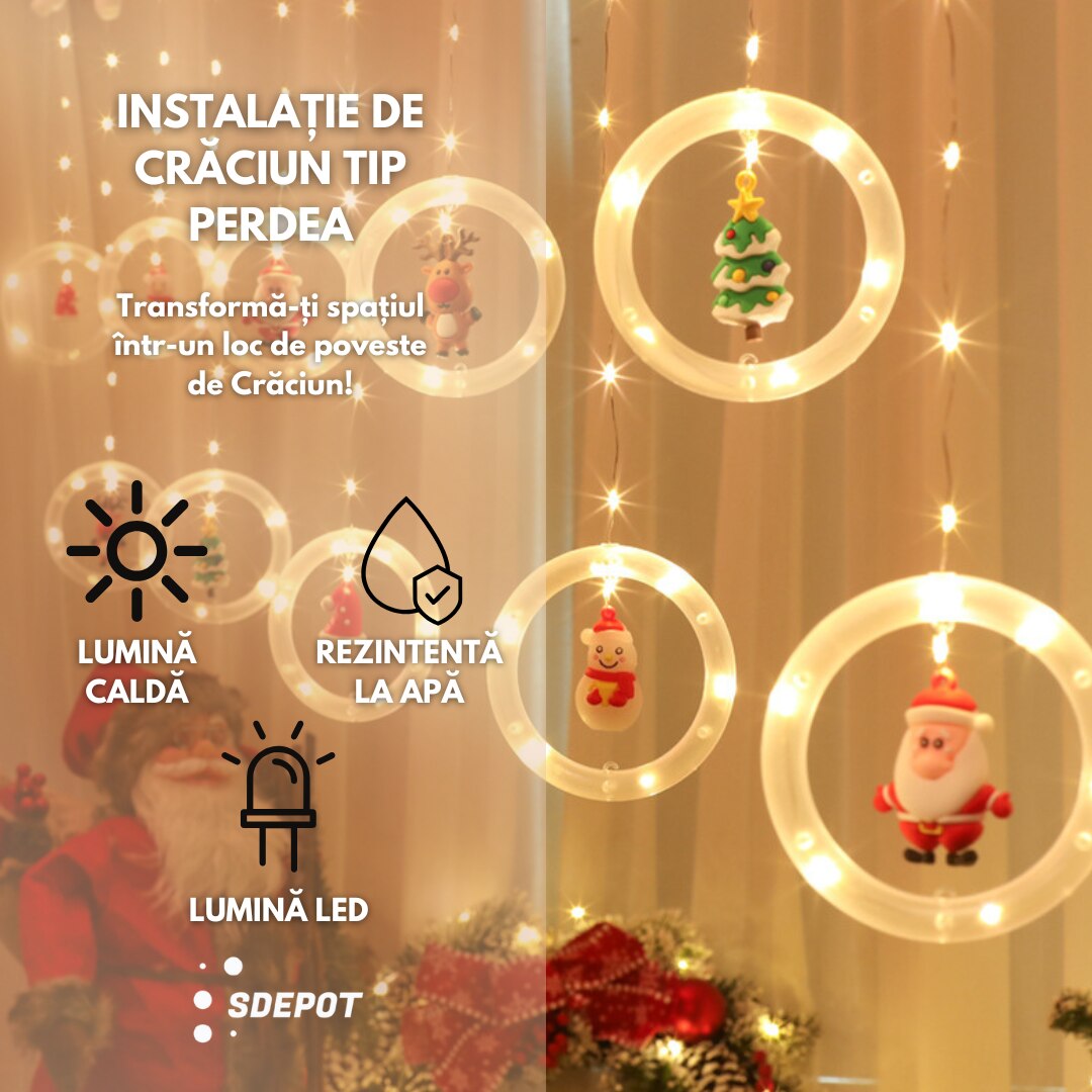 Instalatie de craciun tip perdea SDEPOT®, model cerc cu figurine ...