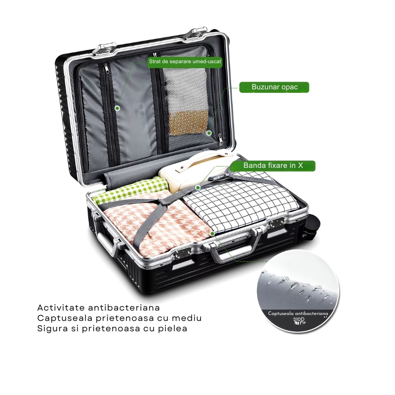 Troler Millergen™, Valiza Bagaj de Mana cu insertii de Aluminiu, Suport ...