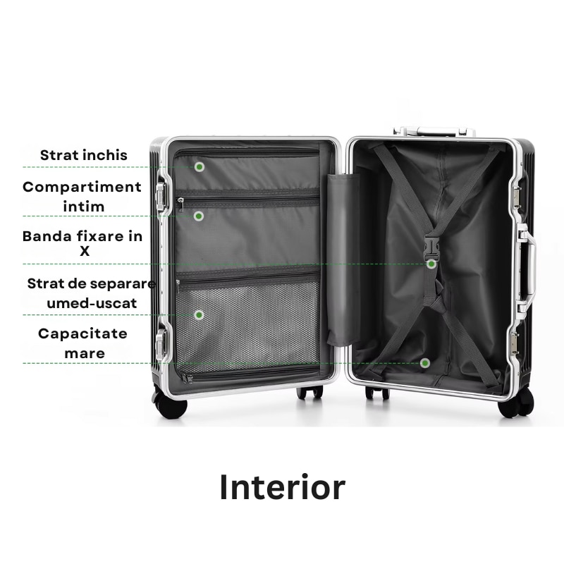 Troler Millergen™, Valiza Bagaj de Mana cu insertii de Aluminiu, Suport ...