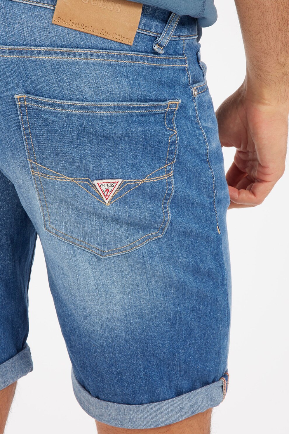 Guess, Blugi scurti de denim cu buzunare, Albastru melange, 40 - eMAG.ro