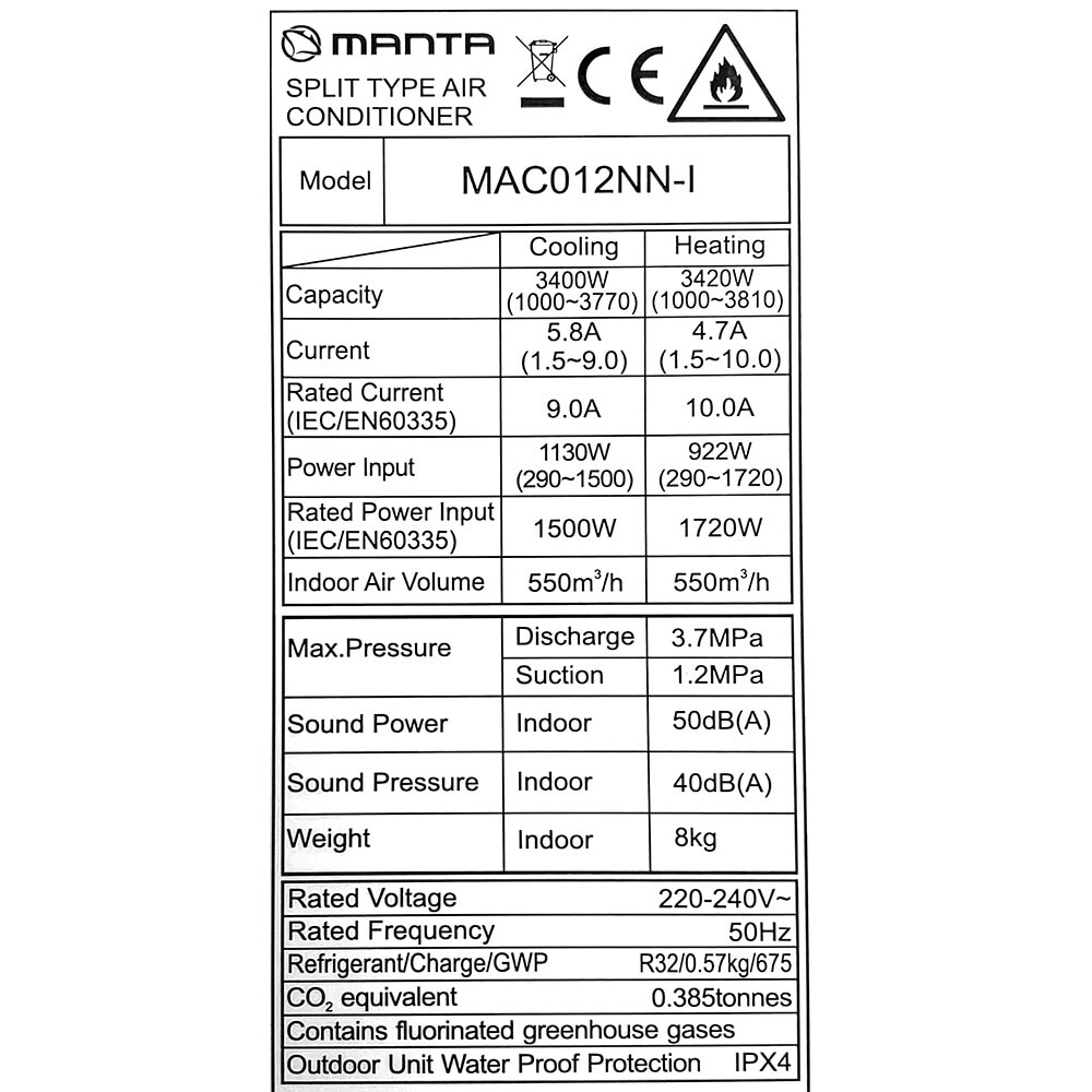 Manta MAC NN klíma hűtő-fűtő légkondicionáló S R32 3.5kW, WIFI ...